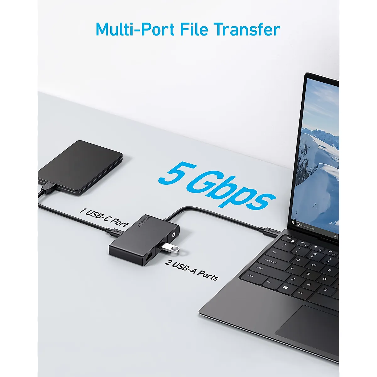 Anker USB C Hub, 332 USB-C Hub (5-in-1, 4K HDMI) with 100W Power Delivery, 4K@30Hz HDMI Display, 5Gbps USB-C and USB-A Data Ports & 333 USB C to USB C Cable (6ft 100W, 2-Pack)