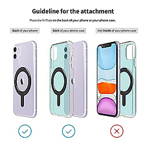 Sinjimoru Ring Magnetic Plate for Stickers, Slim Plate for MagSafe Charger & MagSafe Accessories for All Smartphones & iPhone 12/13 and 14 Series. M-Plate Black