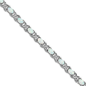 925 Sterling Silver 8.5 inch Created Opal Kisses Chain Gemstone Tennis Bracelet