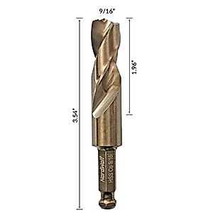NordWolf 9/16" M35 Cobalt Stubby Drill Bit for Stainless Steel & Hard Metals, with 5/16" Hex Shank for Quick Chucks & Impact Drivers