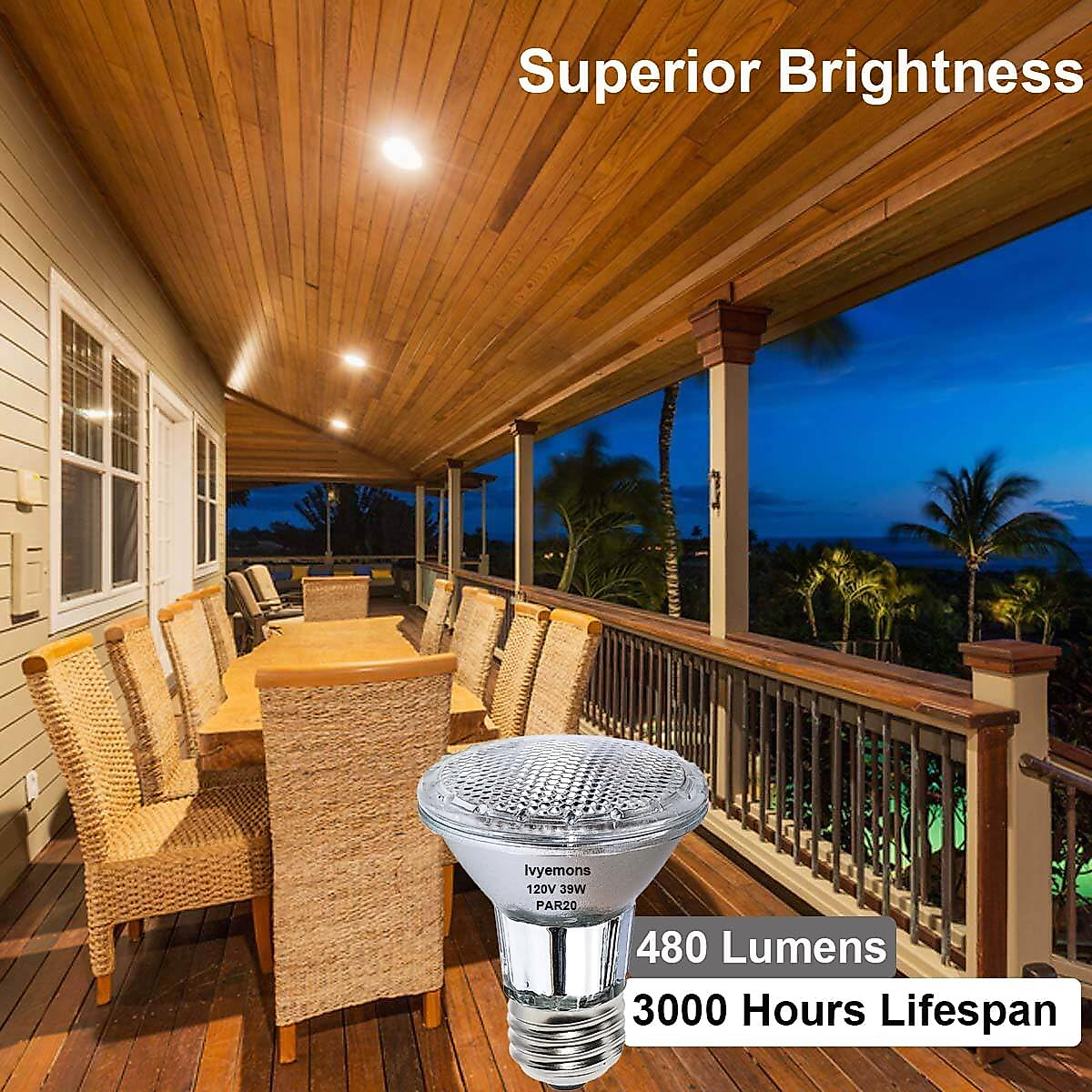 Ivyemons PAR20 Flood 39W 120V 480 Lumens- 2 Pack PAR20 Flood Light Bulbs with E26 Base, PAR20 Dimmable 2800K Warm White, Long Lasting 39W PAR20 Bulb for Recessed Lighting & Hood Range Light Bulbs