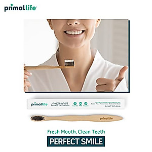 Primal Life Organics - Charcoal Toothbrush, Made with Charcoal & Bamboo, Biodegradable, BPA-Free, Perfect for Kids & Adults, Recyclable, Gently Massages Gums & Teeth, Zero Waste Toothbrush, (1-Pack)