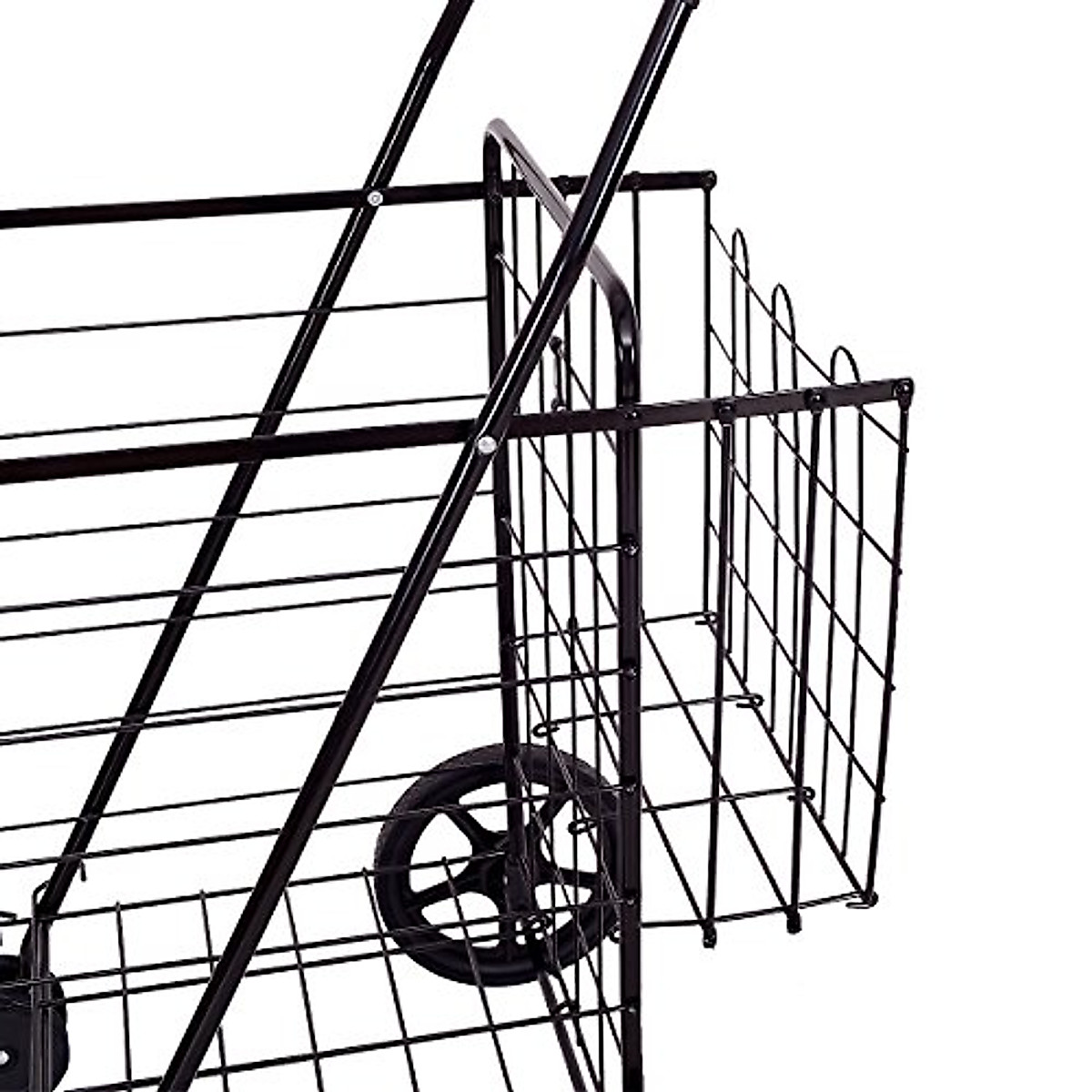 Safstar Folding Shopping Cart, Metal Grocery Cart w/Extra Basket & 360° Swivel Wheels & Non-Slip Handle, Heavy Duty Utility Cart for Grocery Laundry Book Luggage (Black)