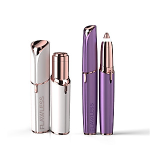 Finishing Touch Flawless Women's Painless Hair Remover, White/Rose Gold with Finishing Touch Flawless Brows Eyebrow Pencil Hair Remover and Trimmer, Purple