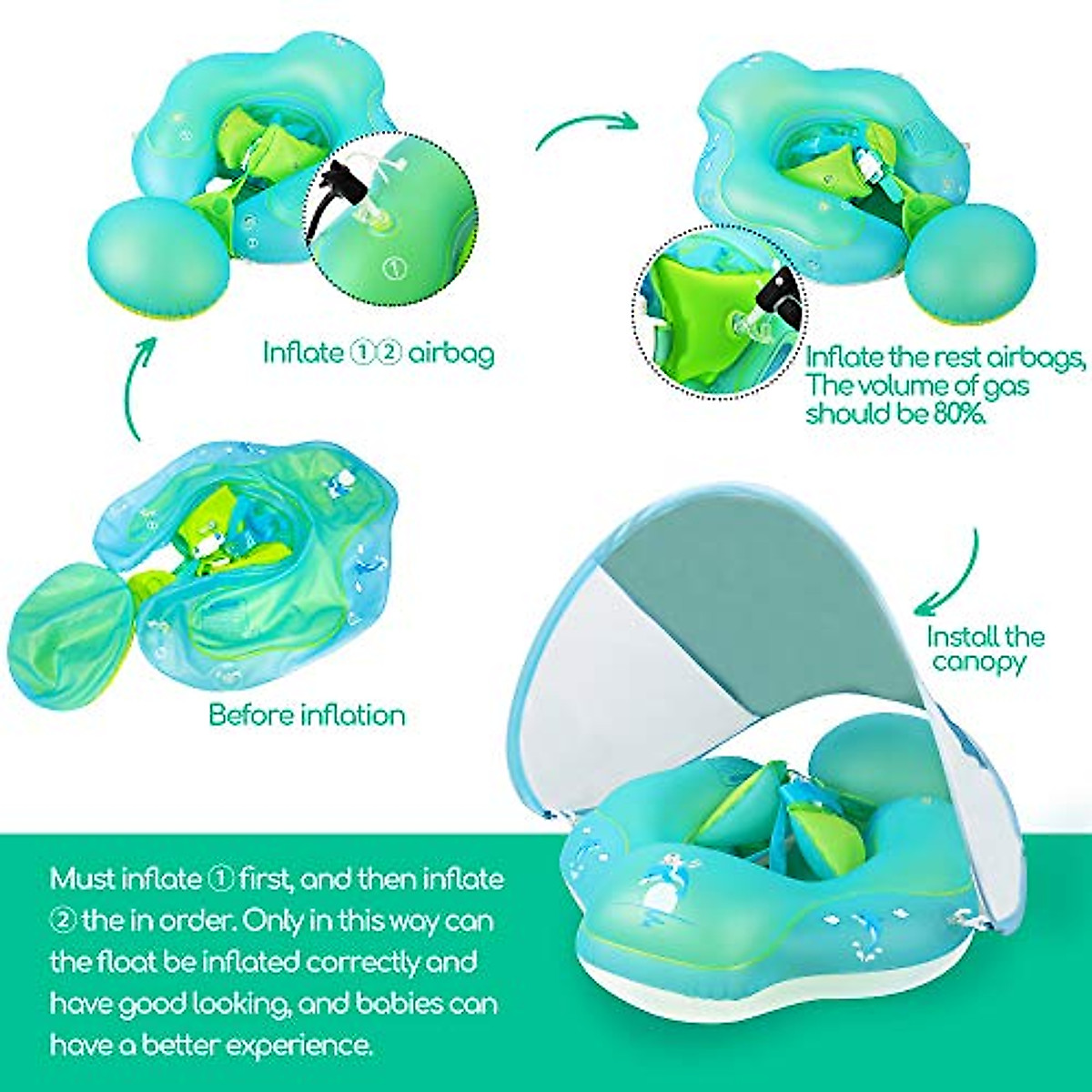 Relaxing Baby - Swimming Ring with Adjustable Seat Pocket,Removable Floating Ball,New Upgrade Baby Swim Ring with Canopy for Ages 6-36 Months