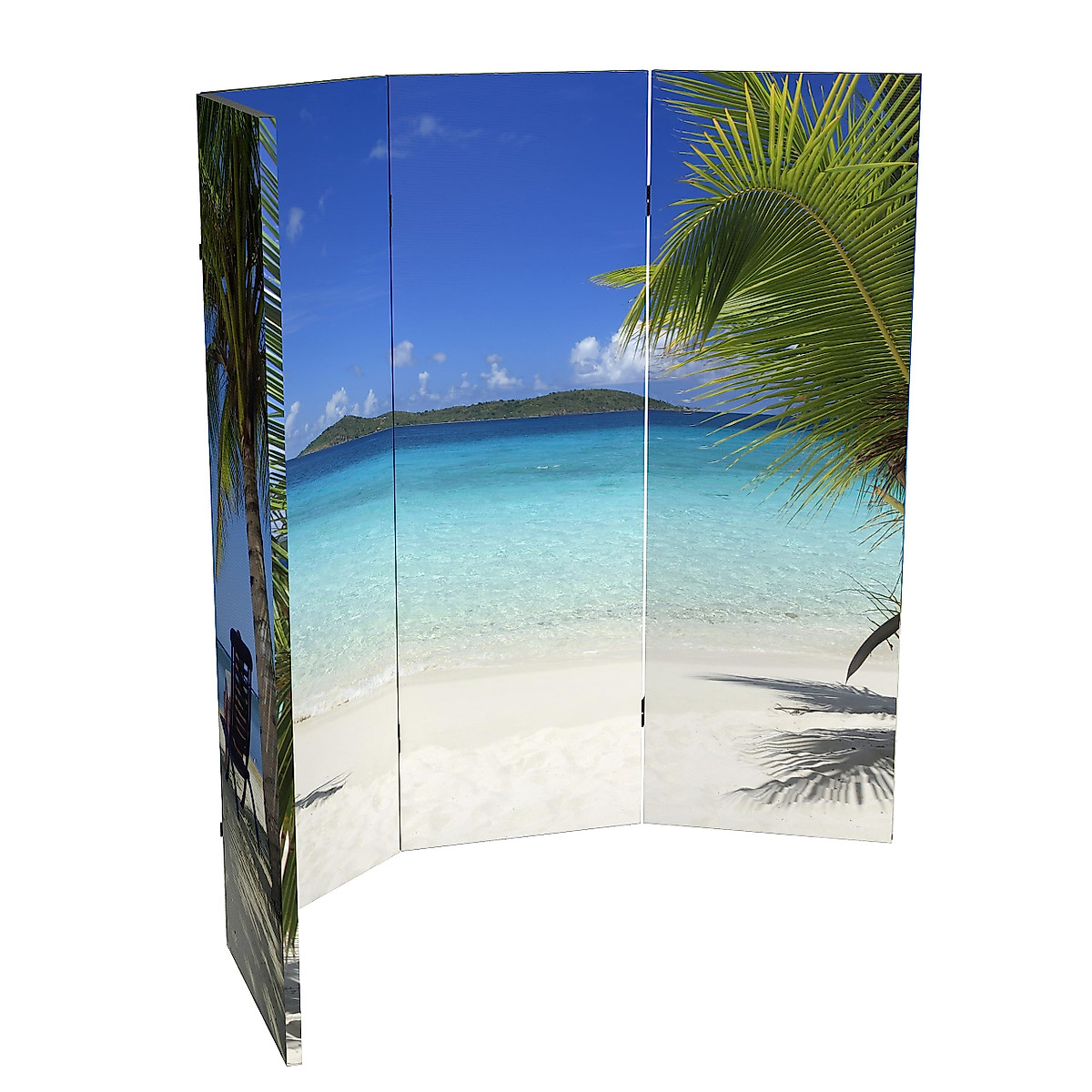 Red Lantern 4 ft. Short Double Sided Beach Canvas Folding Screen 4 Panel Freestanding Partition and Separator for Modern and Contemporary Bedroom, Home Office, Studio, Dorm, Apartment