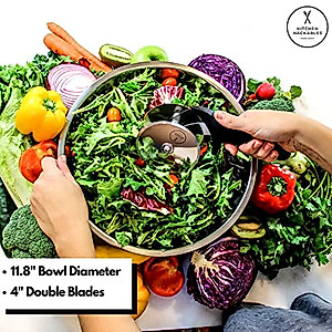 Salad Chopper Blade and Bowl – Stainless Steel Salad Cutter Bowl with Chef Grade Mezzaluna Salad Chopper – Ultra-Fast Salad Prep by Kitchen Hackables