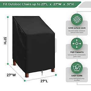Skyfiree Stacking Patio Outdoor Chair Cover Waterproof, Outdoor Furniture Covers Stacked Chairs 420D, Highback Chair Covers Outdoor Stack Chairs for All Weather Protection Black, 27" L x 27" W x 31”