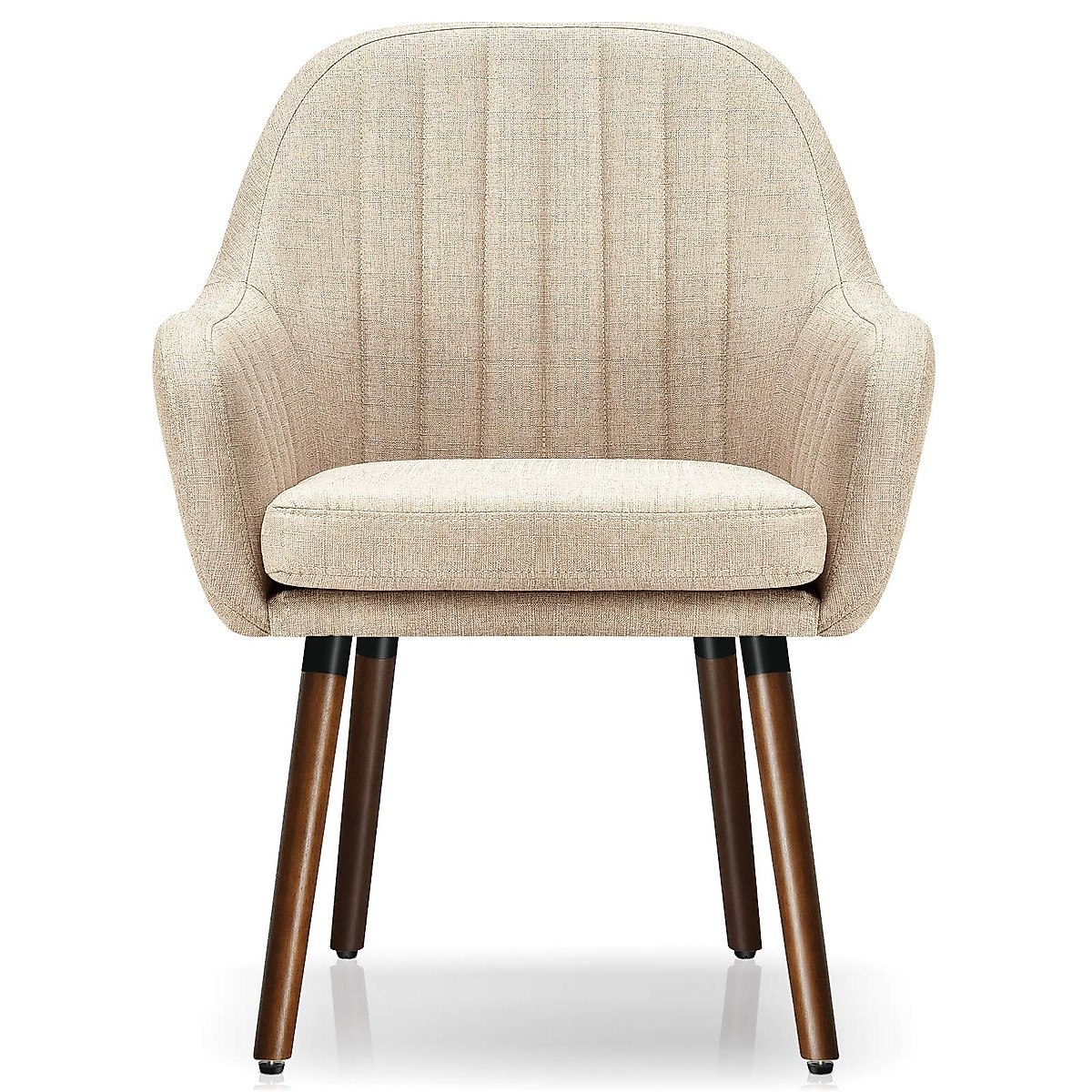Giantex Set of 4 Fabric Dining Chairs, Accent Upholstered Arm Chair w/Wood Legs, Thick Sponge Seat, Non-slipping Pads, Modern Leisure Chair for Dining Room, Living Room, Bedroom (4, Beige)