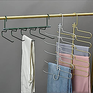 Gold Aluminum Alloy Magic Pants Hangers Space Saving Closet Hangers 5 Layers 4 Uses Multi Functional Pants Rack Heavy Duty Wardrobe Organizer Racks for Jeans, Suit Pants， Towel (2 Pack)