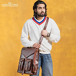 Handmade World Brown Vintage Leather Backpack Laptop Messenger Bag Rucksack Sling for Men Women (11" x 15")