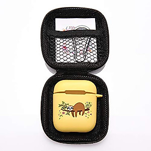 JOYLAND Yellow Case Cover for AirPod 1&2 w/Keychain Ring Carabiner Clip,Lovely Sloth Case Wireless Earphone Case Smooth Anti-dust Silicone Protective Cover Soft Skin Cute Case fr AirPods 1 & 2