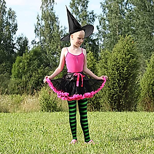 Halloween Witch Costume Accessories Set Witch Broom Plastic Broomstick Black Witch Hat Striped Tights for Halloween Party (Green)