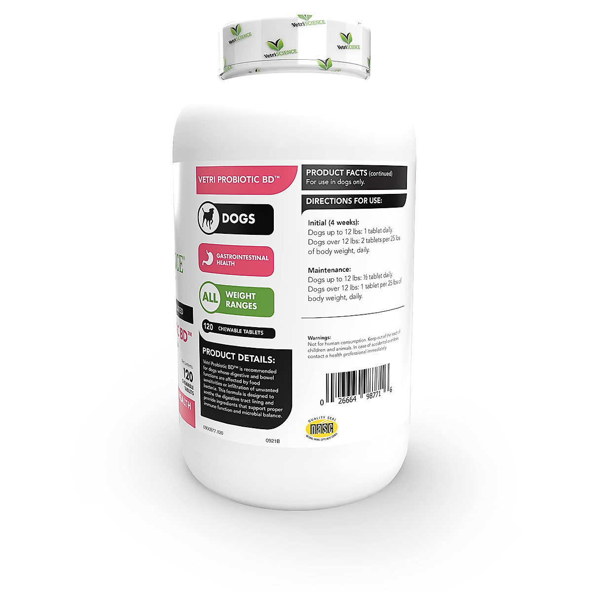 VetriScience Vetri Probiotic Bowel Defense and GI Support Supplement for Dogs, 120 Tablets