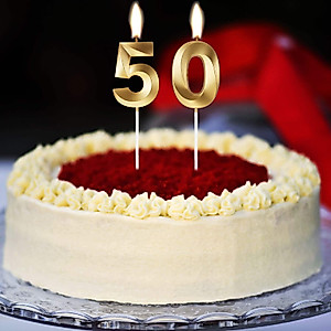 50th Birthday Candles for Cakes Numbers Candle Happy 50 Birthday 3D Designed Wedding Anniversary Party Cake Topper Decorations (50, Gold)