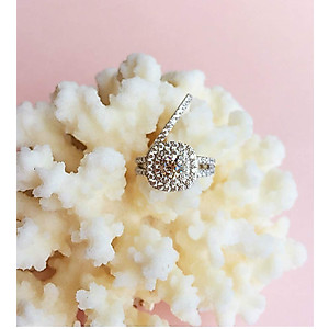 Silver Accented Bridal Ring Band Set Round Double Halo Engagement Ring Anniversary Wedding Infinity Love (Silver, 6)