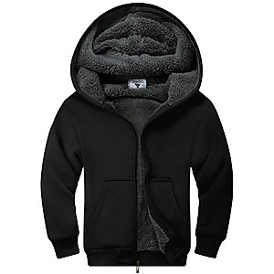 SWISSWELL Kids Fleece Hoodie Full Zip Hooded Sweatshirt Long Sleeve Cozy Jacket for Boys and Girls 6-15 Years Old (Black, 12-13)