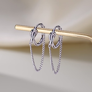 SLUYNZ 925 Sterling Silver Punk Chain Small Hoop Earrings for Women Men Teens Minimalist Hoop Earrings Tassel (A-Silver)