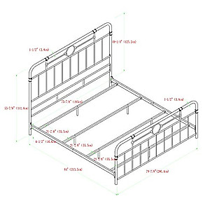 Walker Edison Vintage Antique Metal Iron Pipe King Size Bed Headboard Footboard Bed Frame Bedroom, King, Bronze