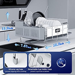 Kitsure Dish Drying Rack, Large Kitchen Dish Rack and Drainboard Set with Easy Installation, Durable Stainless Steel Dish Rack for Counter