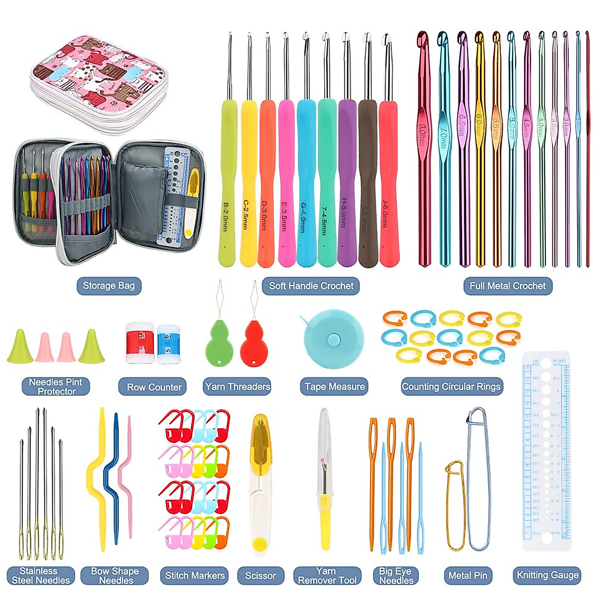 Katech Crochet Hooks Kit with Case, 85-Piece Crochet Hooks Set, Ergonomic Crochet Hook Crochet Needles Weave Yarn Kits DIY Hand Knitting Art Tools for Beginners and Experienced Crochet Lovers