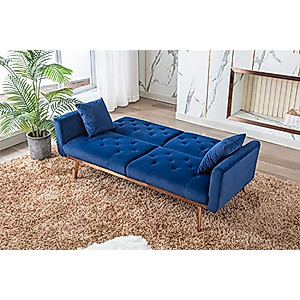Velvet Mini Sofa, Accent Sofa, Modern Folding Couch, Sofa Bed for Living Room, Loveseat Sofa with Rose Gold Metal Feet (Navy)