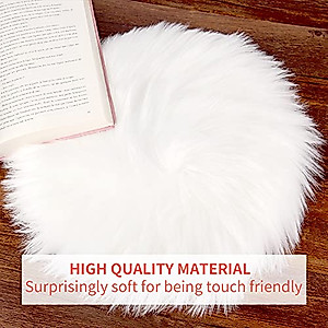 sansheng 12inches Mini Pile Round Faux Sheepskin Fur Area Rug Size Fit for Photographing Background of Jewellery(White)