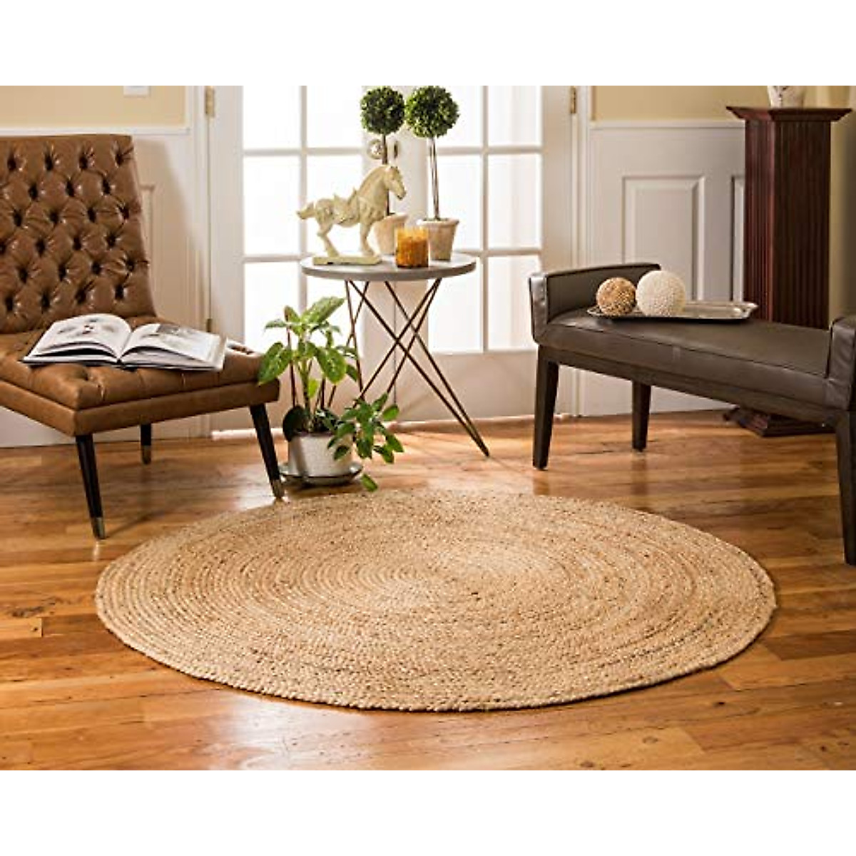 Natural Area Rugs - Round Jute Rug, Elsinore Collection, Hand Braided, Earth Friendly Natural Fiber Rug, Handmade & Reversible, Beige Round Area Rugs 6ft, Elegantly Hand Crafted Large Area Rugs