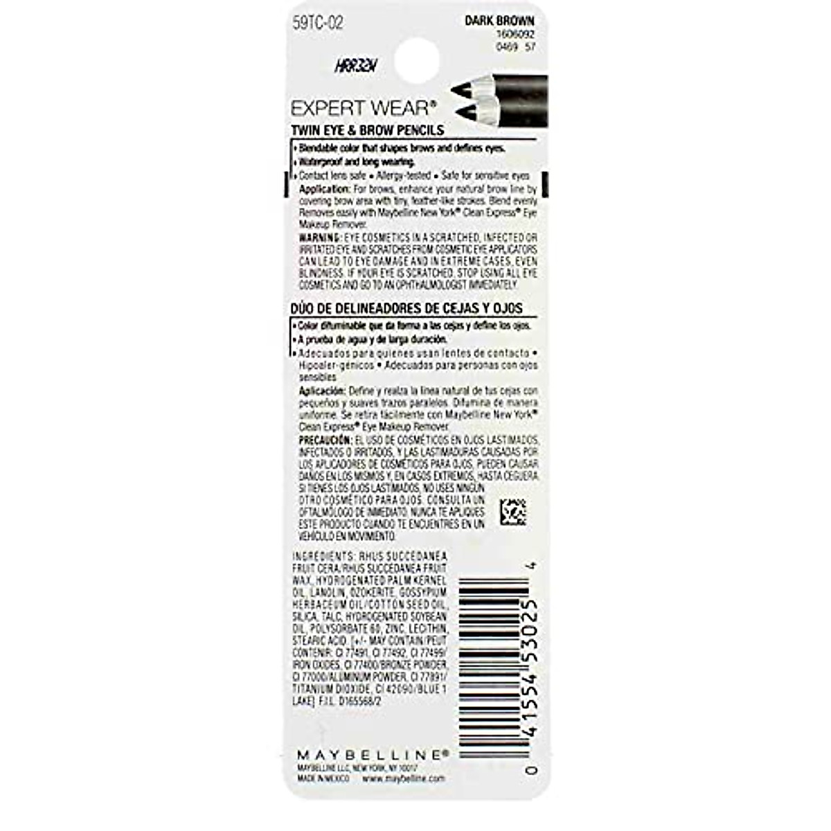 Maybelline Expert Eyes Twin Brow & Eye Pencil, Dark Brown [102], 0.06 oz (Pack of 6)