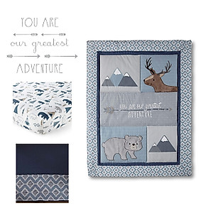 Levtex Baby - Emerson Crib Bed Set - Baby Nursery Set - Navy, Blue, Grey and Tan - Animal Adventure - 4 Piece Set Includes Quilt, Fitted Sheet, Wall Decal & Dust Ruffle