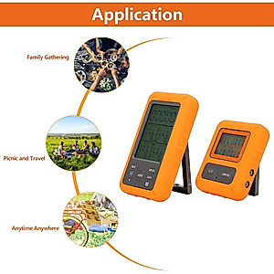 TS-TP40 Food Thermometer Kitchen Cooking BBQ Electronic Digital Display Temperature Meter 100m Wireless ransmission, -20℃~300℃(TS-TP40-B (Non Waterproof Probe)