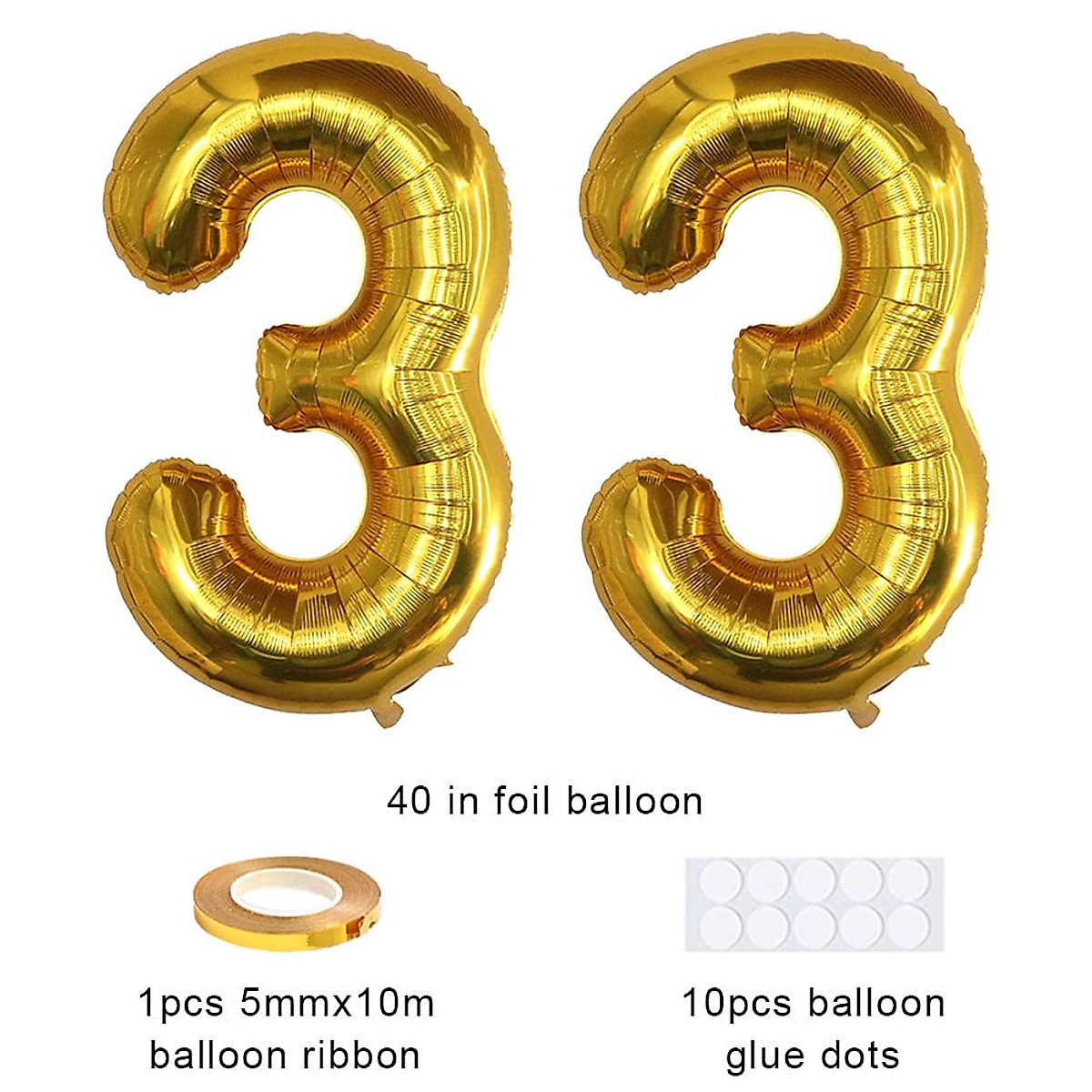 Xihuimay Number 33 Balloons 40 inch Digital Balloon Alphabet 33 Birthday Balloons Digit 33 Helium Balloons Big Balloons for Birthday Party Supplies Wedding Bachelorette Bridal Shower, Gold Number 33