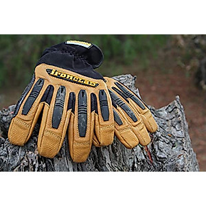 Ironclad Ranchworx Work Gloves RWG2, Premier Leather Work Glove, Performance Fit, Durable, Machine Washable, (1 Pair), RWG2-04-L,Brown/Black