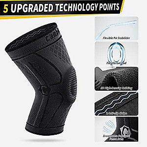 CAMBIVO Knee Braces for Knee Pain, 2 Pack Knee Compression Sleeves, Knee Support with Side Stabilizers & Patella Gel Pad for Workout, Knee Pain Relief, Arthritis（X-Large, STS-Black）