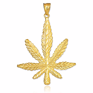Good Luck Charms Solid 10k Yellow Gold High Polish 420 Pot Ganja Weed Cannabis Charm Marijuana Leaf Pendant