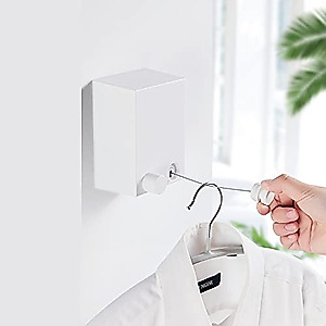 Retractable Clothesline，Indoor Clothesline for Drying Clothes-Wall-Mounted Stainless Steel self-Adhesive and Wall-Mounted Laundry Rope (13.8 feet) White