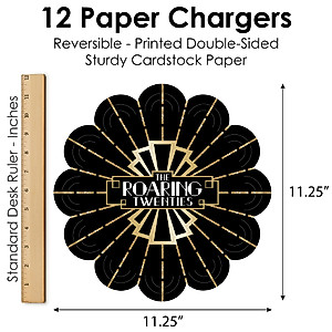 Big Dot of Happiness Roaring 20’s - 1920s Art Deco Jazz Party Round Table Decorations - Paper Chargers - Place Setting for 12
