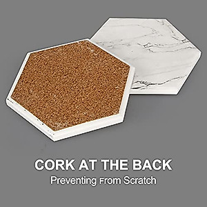 Hexagon Marble Coasters with Holder Absorbent Coaster Set Modern Drink Stone Coasters White Ceramic Coasters for Coffee Beverage Bar Coaster Best Thirstysone Table Coastes