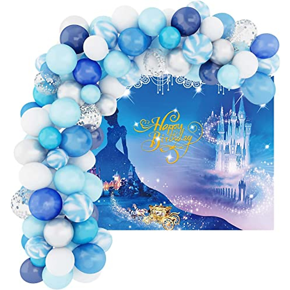 Dost Baby Blue Princess Happy Birthday Backdrop Fantasy Castle Carriage Princess Party Decoration Shiny Light Photography Backdrop(7x5FT), Dost-cy278-7x5FT