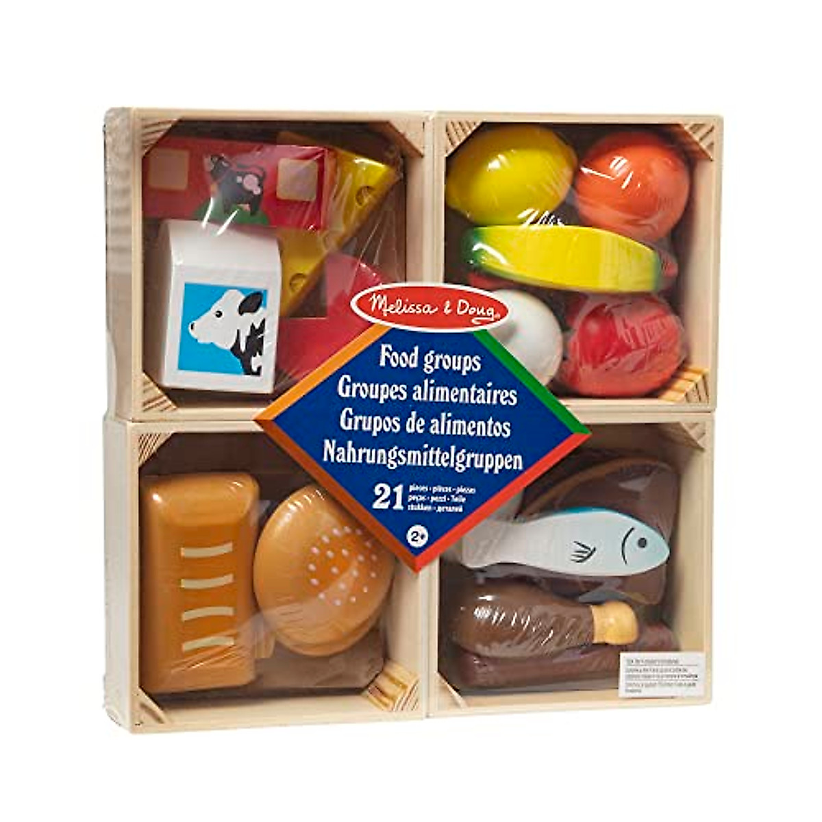 Melissa & Doug Food Groups - 21 Wooden Pieces and 4 Crates, Multi - Play Food Sets For Kids Kitchen, Pretend Food, Toy Food For Toddlers And Kids Ages 3+