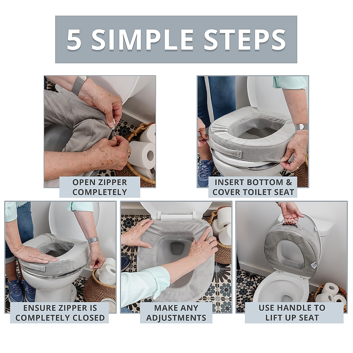 COMFORT LUXE Padded Toilet Seat Cushion - 2” Firm Cushioned Toilet Seat for Seniors and Post Surgery Recovery, Soft, Warm Toilet Riser Seat with Handles and Washable Cover