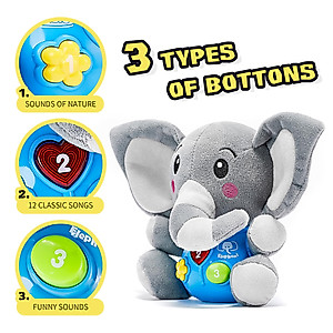 LITTLESMET Baby Musical Elephant Toys 0-6 Months, Newborn Girls Soft Plush Stuffed Animals Infant Toys for 0 1 3 6 9 12 18 Months 1 Year Old Toddlers Boy,Baby Light Up Toy Birthday Shower Gift