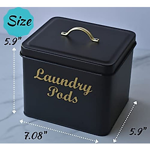 Laundry Pods Container with Lid - Farmhouse Laundry Pod Holder for Laundry Room, Black Laundry Pods Storage Container for Laundry Room Décor and Organization