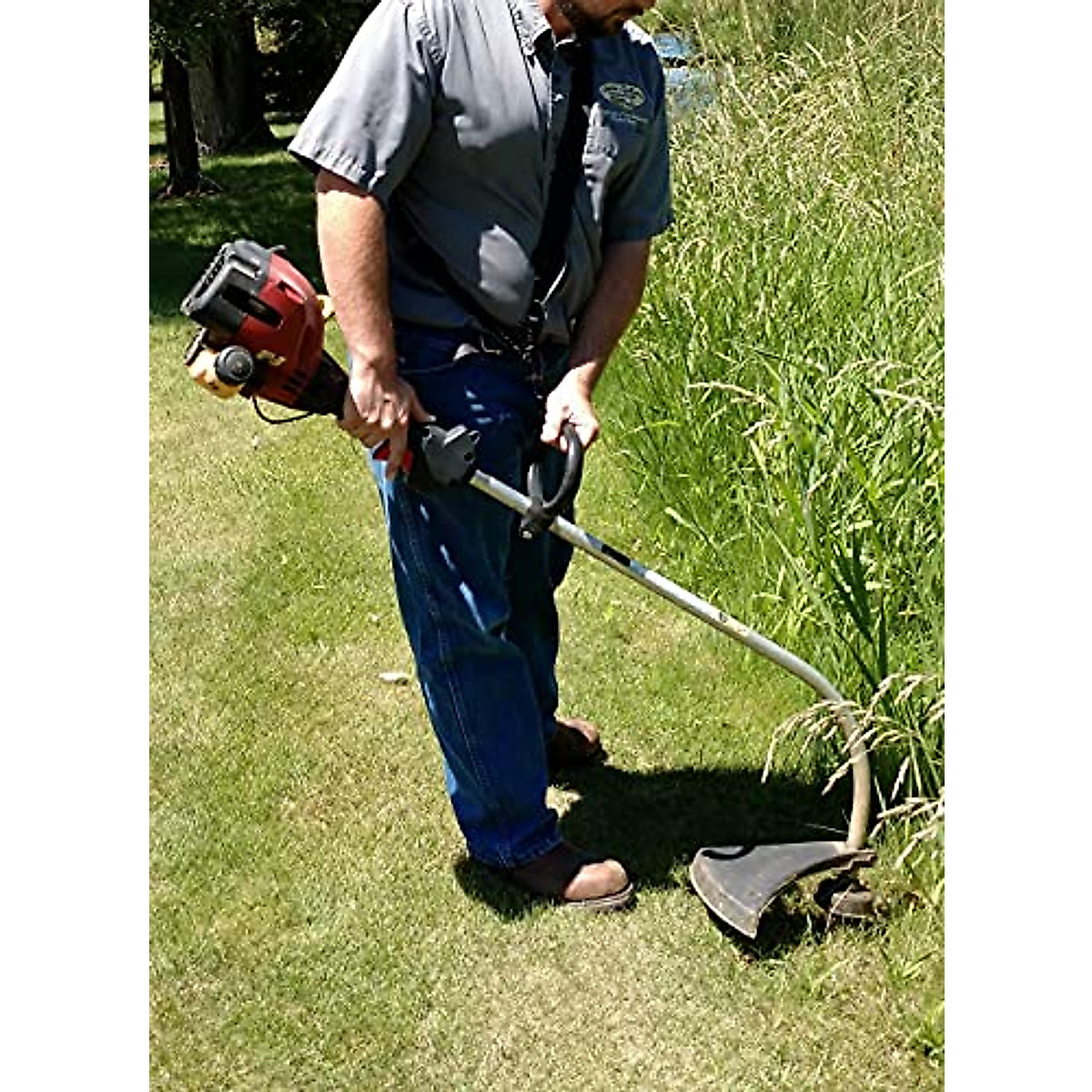 Sling Swing Adjustable Weed Eater & Grass String Trimmer Harness Shoulder Strap w/ Shock Bungee, Quick Detach Swivel, Ambidextrous, Limb Strain & Arm Stretch Tool - Professional Comfort Garden Tools