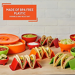IMUSA 12 Piece Taco Fiesta Set, Kit Includes (1) 8" Tortilla Warmer, (3) Small Salsa Dishes, (4) Large Salsa Dishes (4) Taco Holder Stands