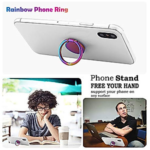 lenoup Rainbow Cell Phone Ring Stand Holder,Purple Multicolor Ring Grip Kickstand,360 Rotation Metal Finger Ring for Almost All Phones,Pad