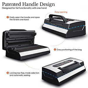 Seatao Commercial Vacuum Sealer Machine,90Kpa Multifunctional Food Saver Vacuum Sealer Machine with Dry/Moist Modes and LED Indicator Lights,Handle Locked Design,For Sous Vide and Air Tight Food Storage,Silver