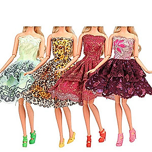 BARWA 5 PCS Fashion Mini Short Party Dresses Clothes and Accessories 5 Shoes 5 Hanger for 11.5 Inch Girl Doll