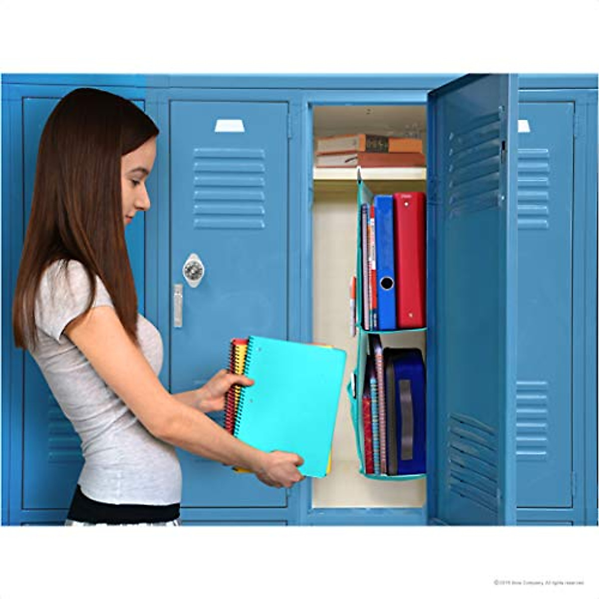 ABRA Company 2 Shelf Hanging Locker Organizer for School, Gym, Work, Storage - Upgraded Eco-Friendly Fabric Healthy for Children (Ocean Turquoise)
