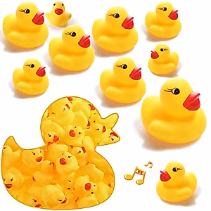 100 PCS Mini Rubber Duck Float Ducks Ribbon Bath Ducks Bulk Breast Pancreatic Cancer Mental Health Ducks Bathtub Toys Bulk Rubber Ducks for Cancer Awareness Pool Decorations(Funny,Yellow)